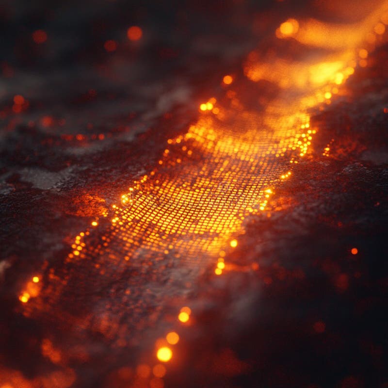 Abstract Digital Background with Glowing Orange Particles. Stock ...