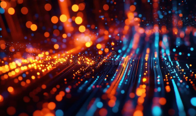 Abstract Digital Background with Glowing Particles and Circuit Patterns ...