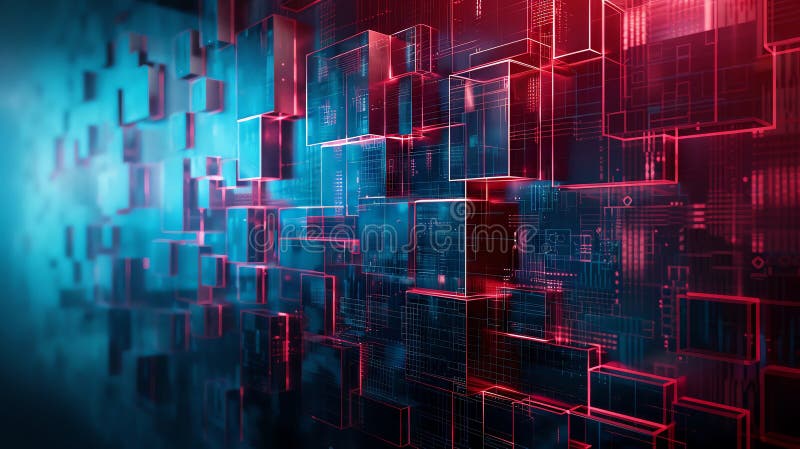 Abstract Digital Background with Glowing Red and Blue Cubes Stock ...