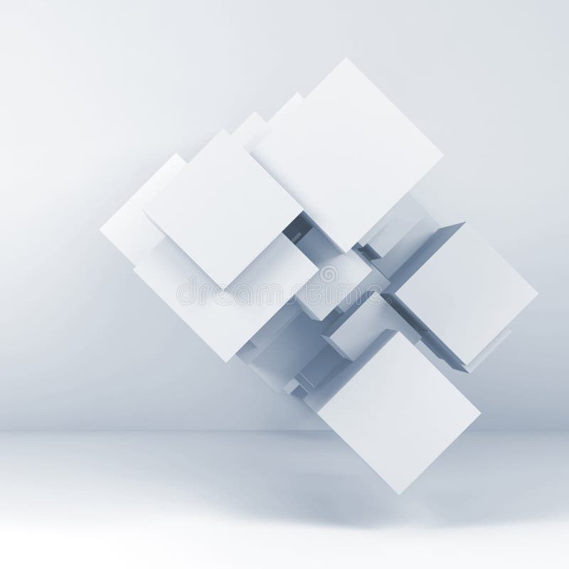 Installation of Cubes in Empty Room. 3d Stock Illustration ...