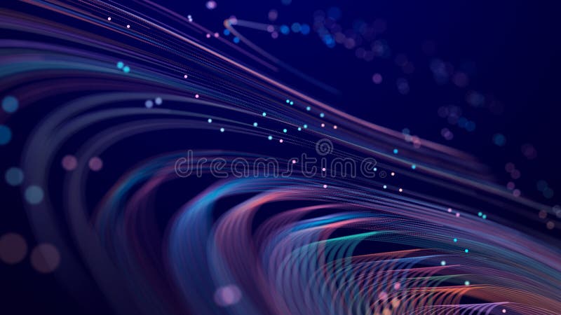 Abstract Digital Background of Moving Particles. Information Space Flow ...