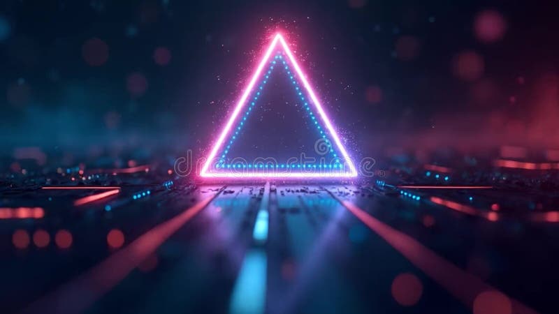 Abstract Digital Background with Neon Glowing Triangle Shape and ...
