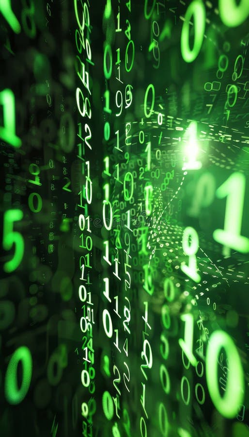 Abstract Digital Background with Pixelated Data Stream, Binary Code, and Glowing Encryption ...