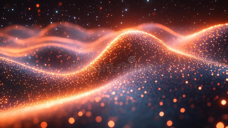 An Abstract Digital Background with Quantum Particles and Glowing ...