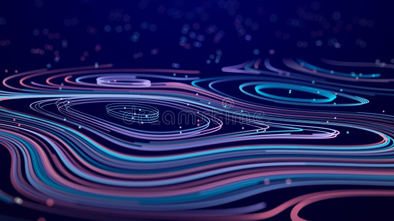 Abstract Digital Data Background. Wave with Moving Dots. Musical Stream ...