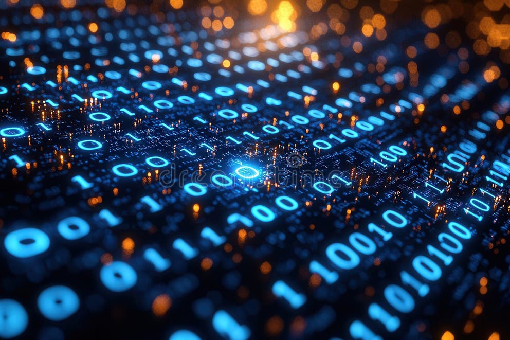 Abstract Digital Background Showing Blue Binary Code with Glowing Circuits Stock Image - Image ...