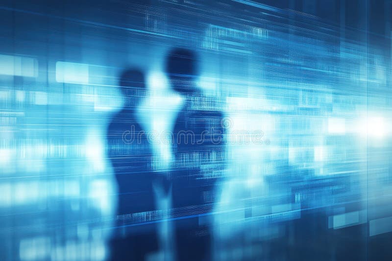 Abstract Digital Background with Silhouettes in Blue and Motion Blur ...