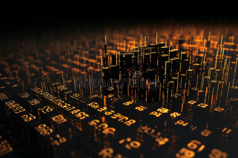 Abstract Digital Background with Symbols and Graphs on a Dark ...