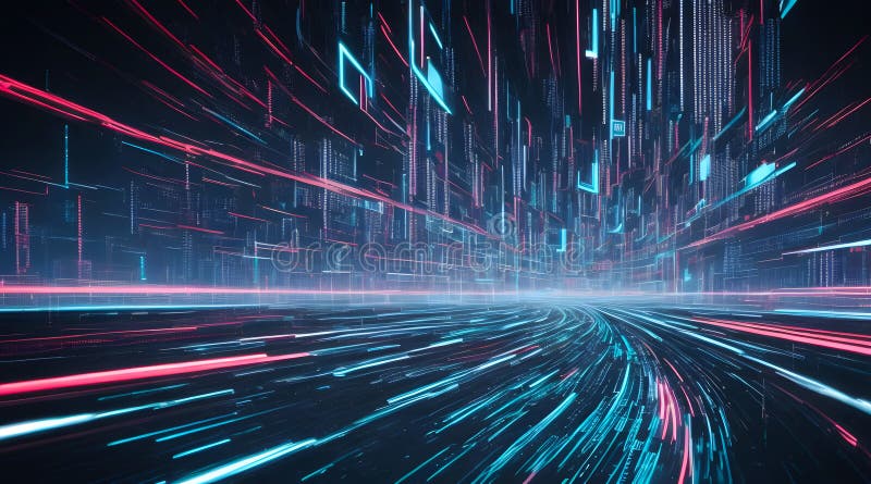 Abstract Digital Background Tech Binary Code Featuring Female Programmer Immersed In Coding