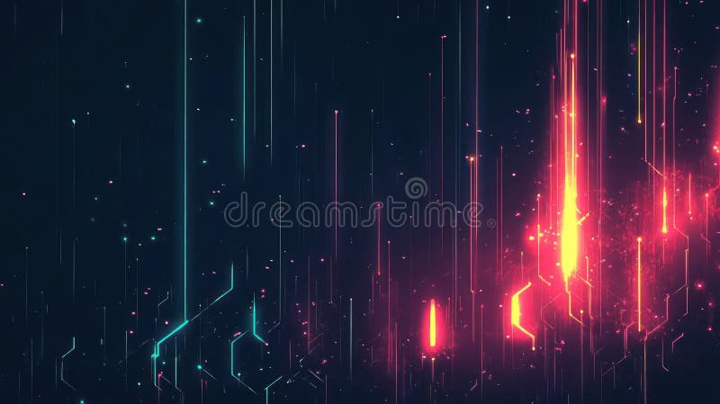 Abstract Neon Lines, Glowing Digital Network Background Stock ...