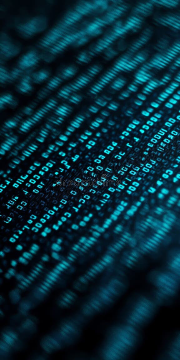 Abstract Digital Binary Code Data on Black Screen with Blue Glow, Technology Background Banner ...