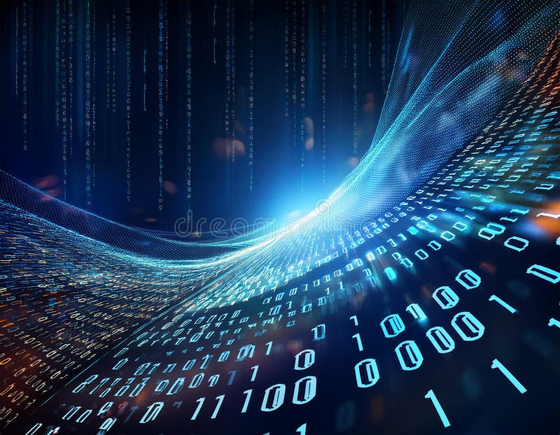 Abstract Digital Binary Code Flowing on Dark Background Stock Photo - Image of dynamic, security ...