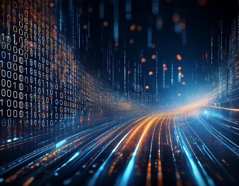 Abstract Digital Binary Code Flowing on Dark Background Stock Photo - Image of flow, fiction ...