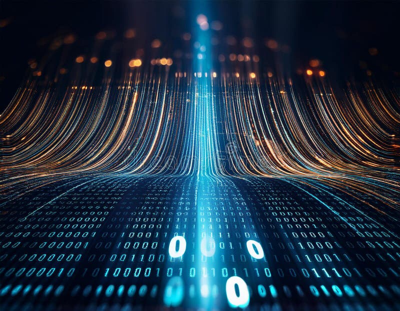 Abstract Digital Binary Code Flowing on Dark Background Stock Photo - Image of background ...