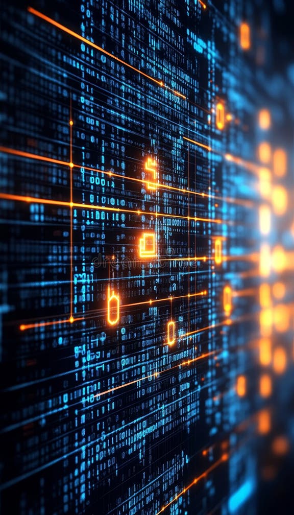 Abstract Digital Binary Code, Futuristic Stream of Data on Dark ...