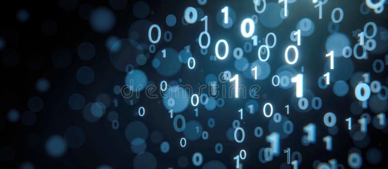 Abstract Digital Binary Code Pattern with Glowing Blue Numbers on Dark Background, Tech ...