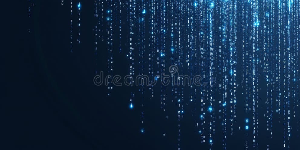 Abstract Digital Binary Code Rain Glowing Blue Stock Illustration ...