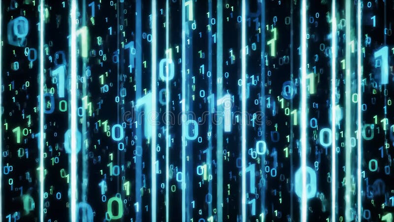 Abstract Digital Binary Code System with Glowing Data Streams, Illustrating Advanced Technology ...