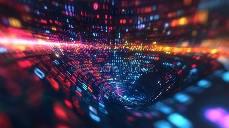 Abstract Digital Binary Code Tunnel Data Vortex Stock Illustration - Illustration of world ...
