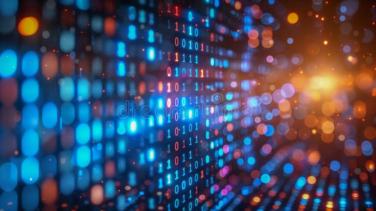 Abstract Digital Binary Code with Vibrant Lights and Bokeh Stock ...