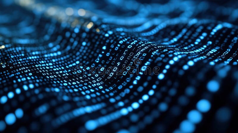 Abstract Digital Binary Code Waves On Dark Background Stock