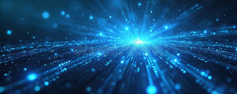 Abstract Digital Binary Data Network with Blue Digital Binary Data Flow. Cyber Tech Background ...