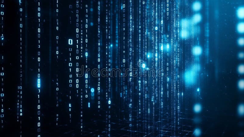 Abstract Digital Binary Data Stream Falling on a Computer Screen Background Symbolizing ...