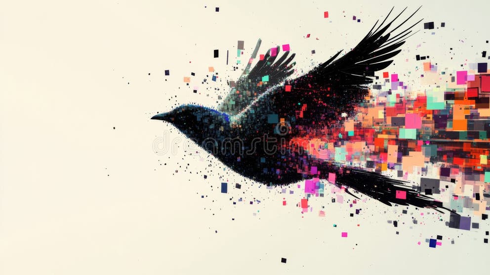 Abstract Digital Bird in Flight, Pixelated Colorful Design Stock ...