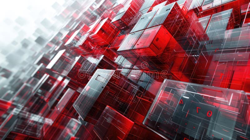 Abstract Digital Blocks in a Futuristic Red and Black Space, with a ...