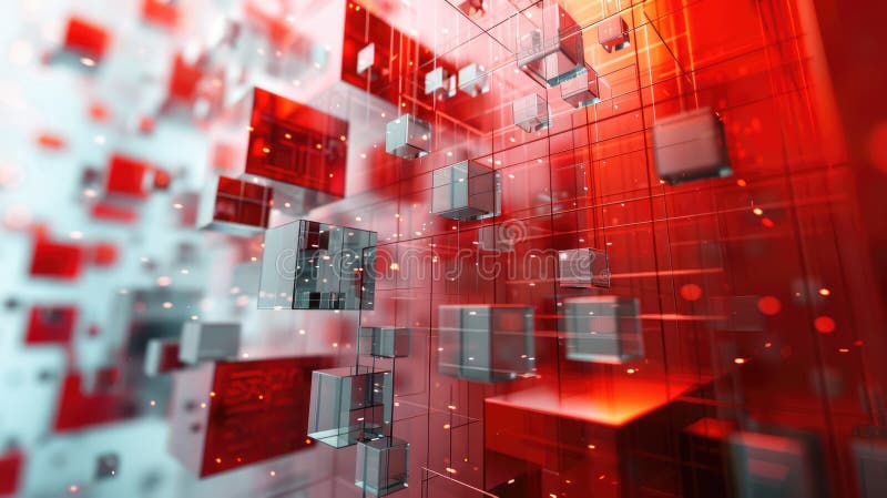 Abstract Digital Blocks in a Futuristic Red and Black Space, with a ...