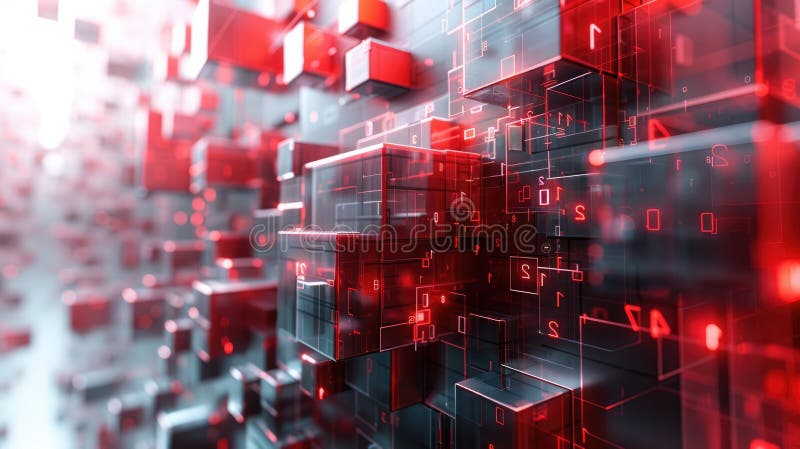 Abstract Digital Blocks in a Futuristic Red and Black Space, with a ...