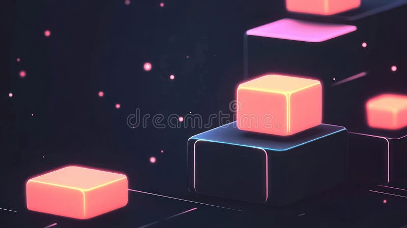 Abstract Digital Blocks in Vibrant Colors on a Dark Background ...