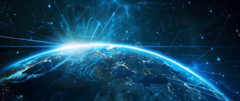 Abstract Digital Blue Earth with Glowing Light Beams - AI Generated ...