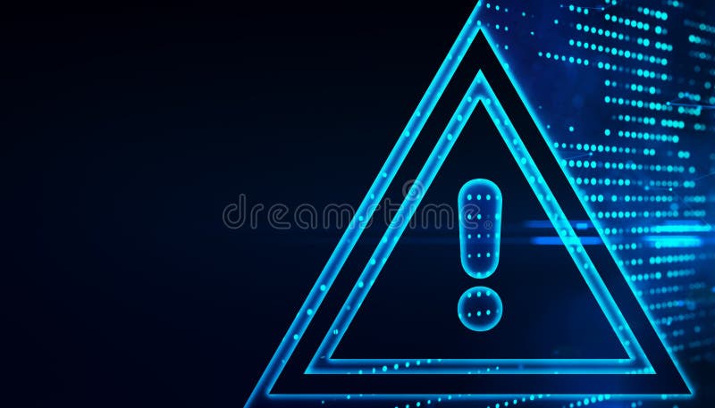 Abstract Digital Blue Exclamation Mark on Dark Backdrop with Mock Up ...
