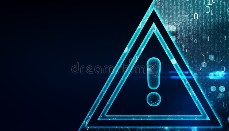 Abstract Digital Blue Exclamation Mark on Dark Background with Mock Up ...