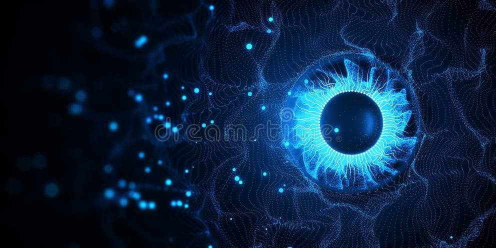 Abstract Digital Blue Eye Iris on Tech Backdrop. Technology and Vision ...