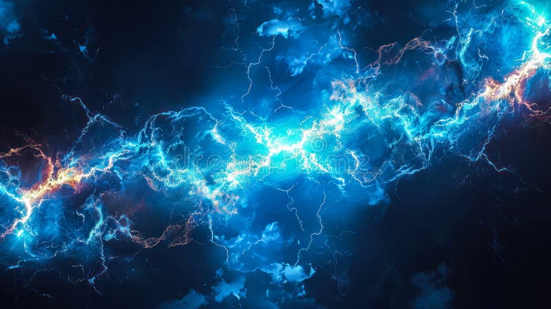Abstract Digital Blue Lightning Storm Illustration on Dark Background ...