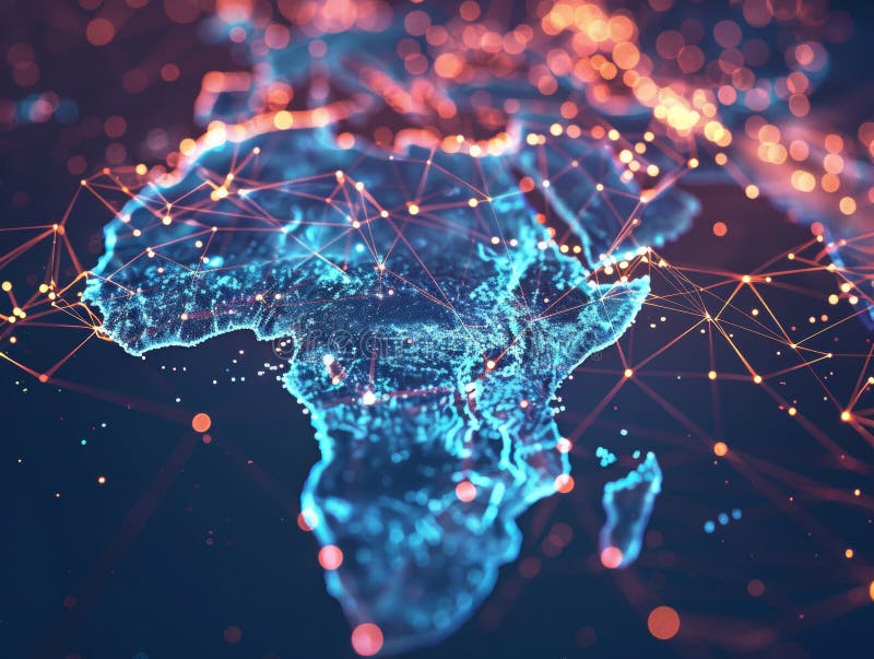 Abstract Digital Blue Outline of Africa on a Dark Background Stock ...