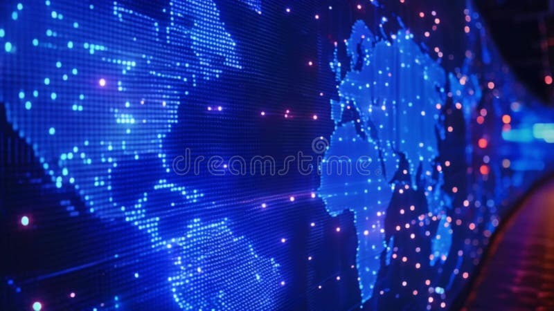 Abstract Digital Blue World Map on Large Screen Stock Video - Video of ...