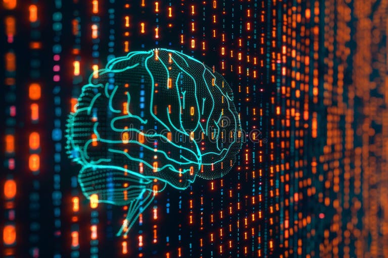 Abstract Digital Brain with Binary Code Representing Artificial Intelligence Stock Illustration ...