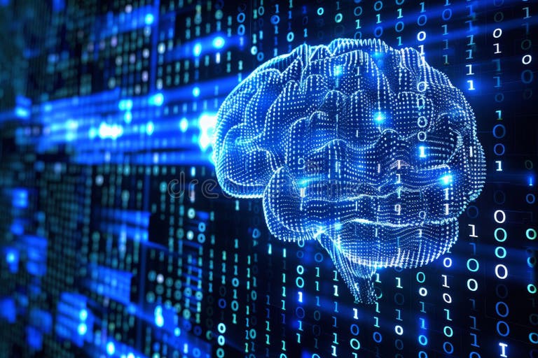 Abstract Digital Brain with Binary Code Representing Artificial Intelligence Stock Illustration ...