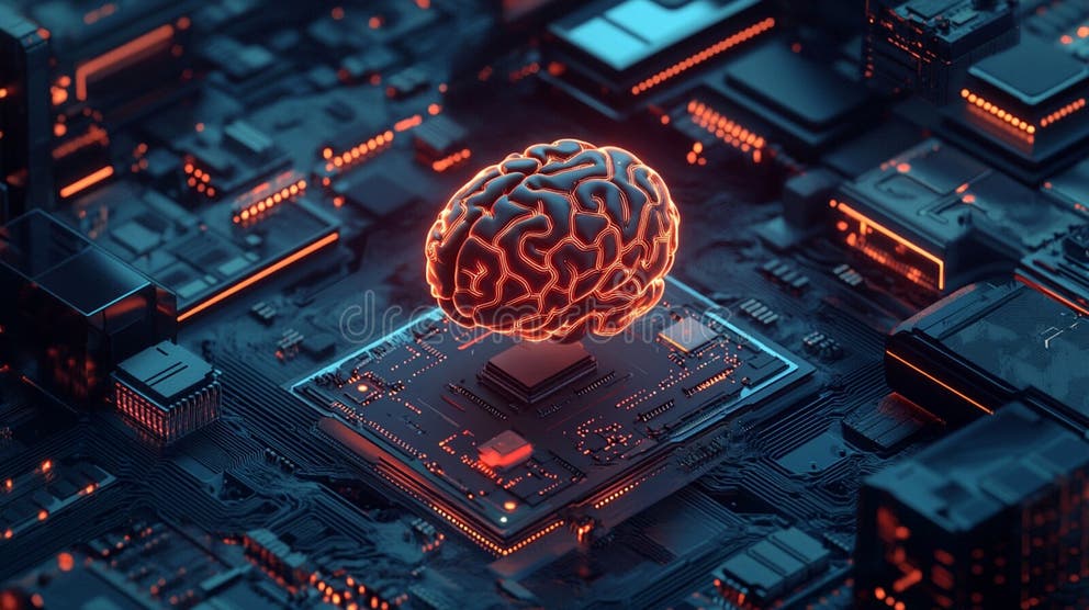 Abstract Digital Brain Circuit Board Technology Neural Network Artificial Intelligence 3d Red ...