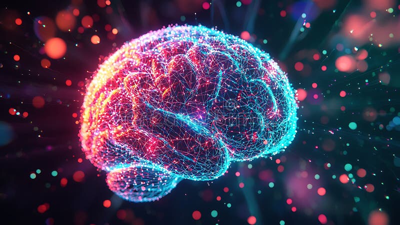 Abstract Digital Brain with Colorful Lights and Particles Stock ...
