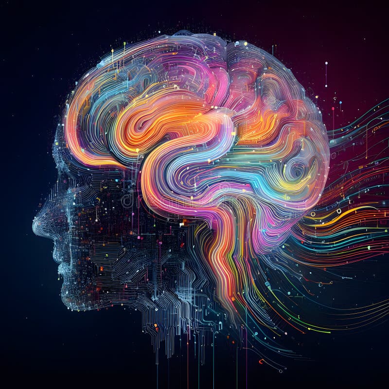 Abstract Digital Brain with Colorful Swirls Representing Creativity and ...