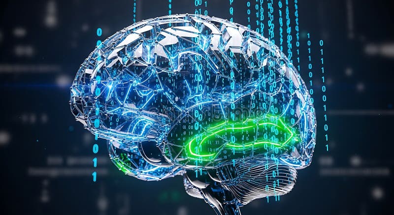 Abstract Digital Brain with Glowing Neural Networks and Binary Code for Ai Technology Concepts ...