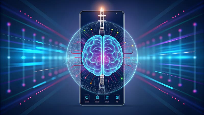 Abstract Digital Brain Smartphone Interface Network Connectivity Blue ...