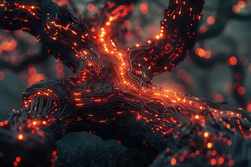 Abstract Digital Branch with Glowing Circuitry Stock Illustration ...