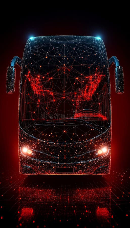 Abstract Digital Bus on Red Technology Background Connected Dots, Lines ...