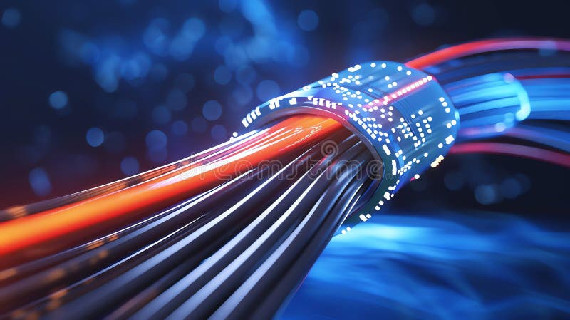 Abstract Digital Cable Glowing with Blue and Orange Light Stock ...