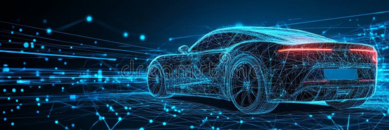 Abstract Digital Car Icon on a Blue Technology Background with Lines ...
